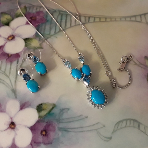 Jewelry | Vintage 925 Sterling Turquoise Blue Topez Set | Poshmark